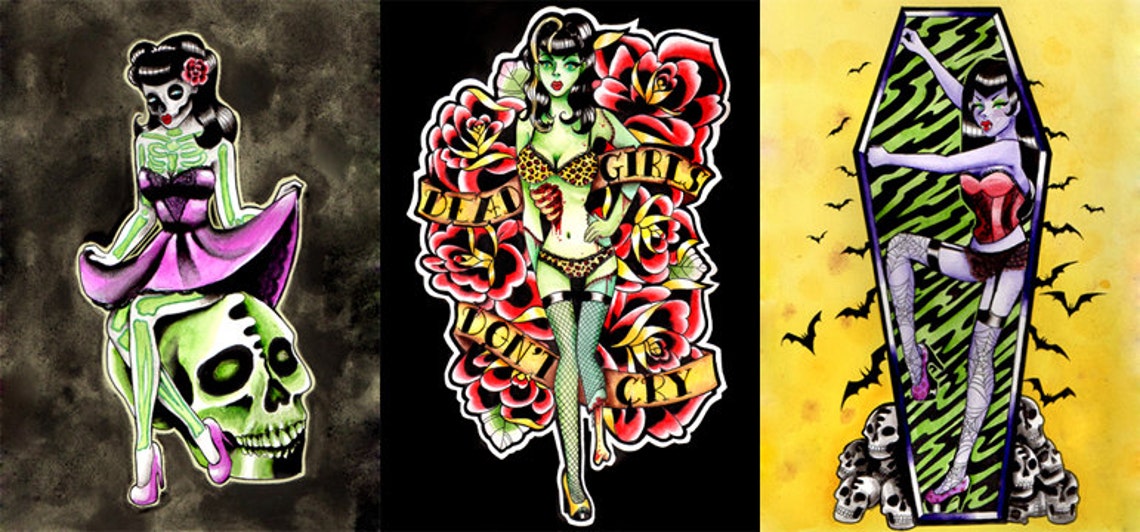 Set of Three Signed Art Prints | 5x7, 8x10, or 10.5x13.8 in | Pin up ...