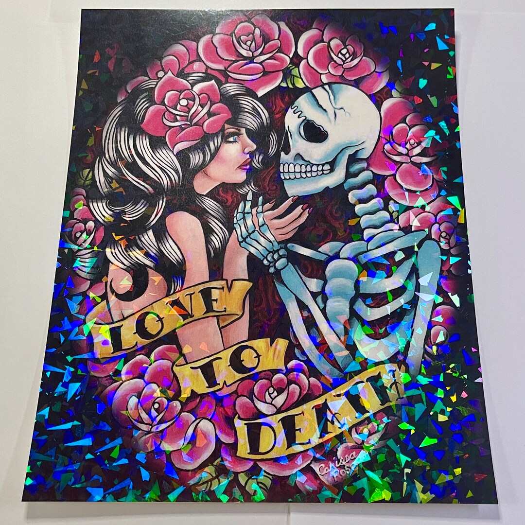 Holographic Art Print | Love to Death | Sparkling Pink and Black ...