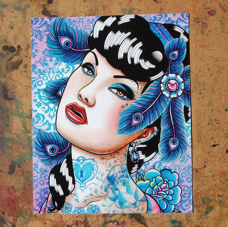 Hand Signed Art Print Pretty Tattooed Pin up Gypsy Girl With | Etsy