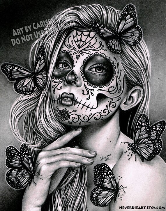 Sugar Skull Pin Up Drawing