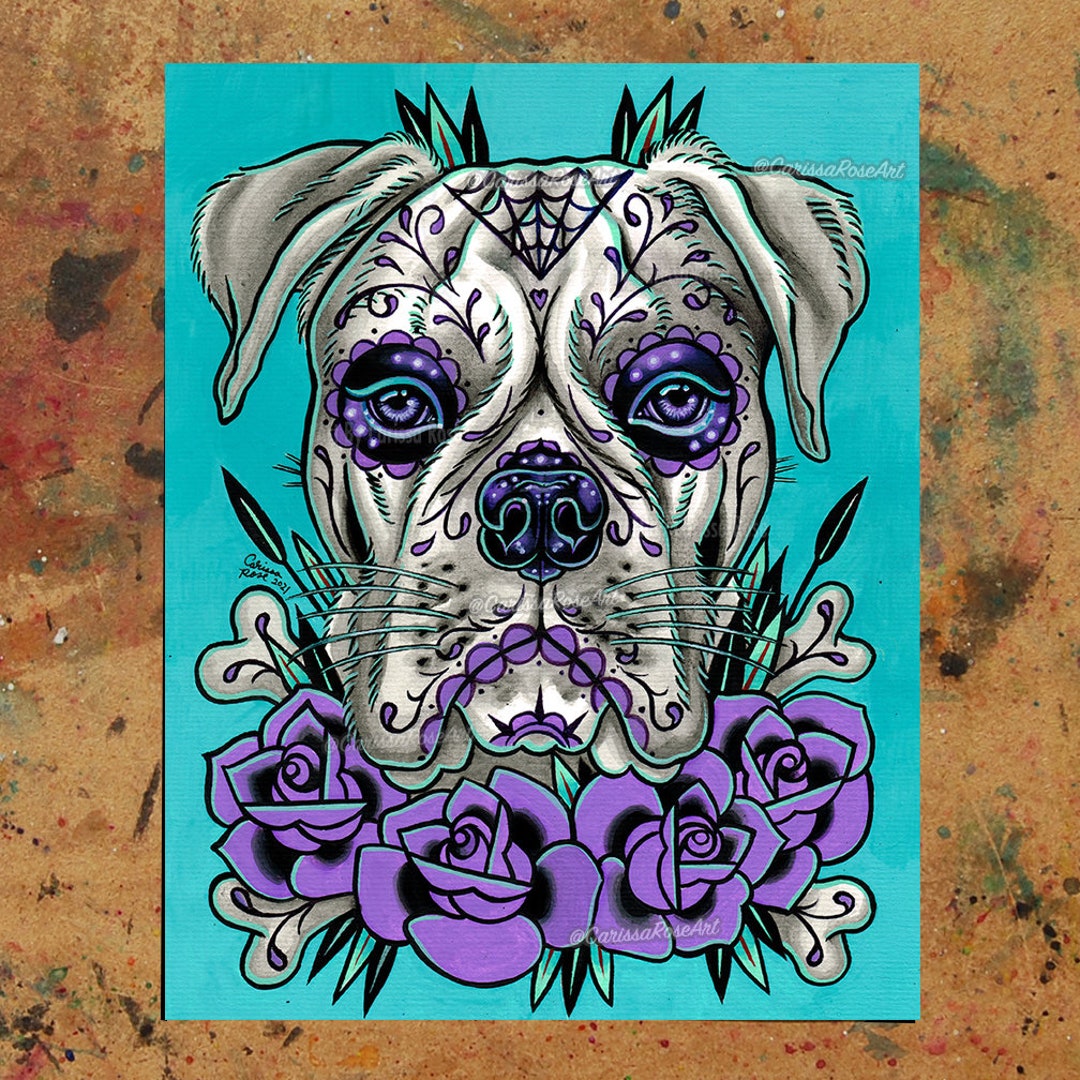 Art Print | Sugar Skull Boxer | Poster | Tapestry | Metal Print | Day ...