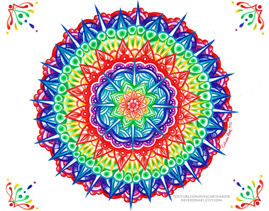 ORIGINAL Colored Pencil Drawing Mandala 11x14 Inches | Etsy
