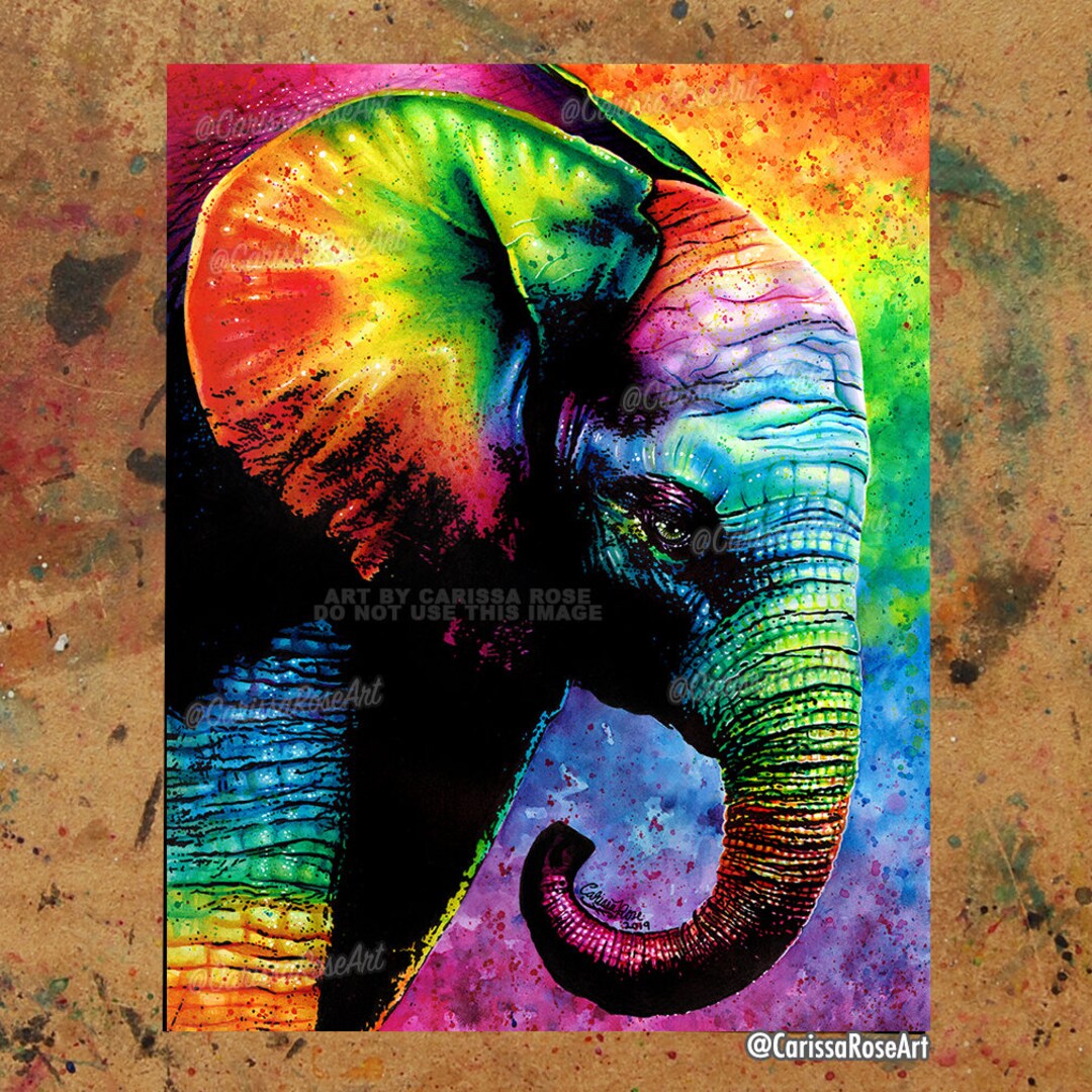 Art Print Elephant Poster Colorful Rainbow Pop Art Splatter Watercolor ...