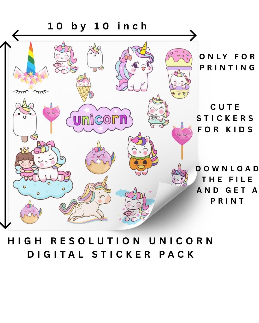 Unicorn Digital Stickers Png, Printable Stickers, Print and Cut ...