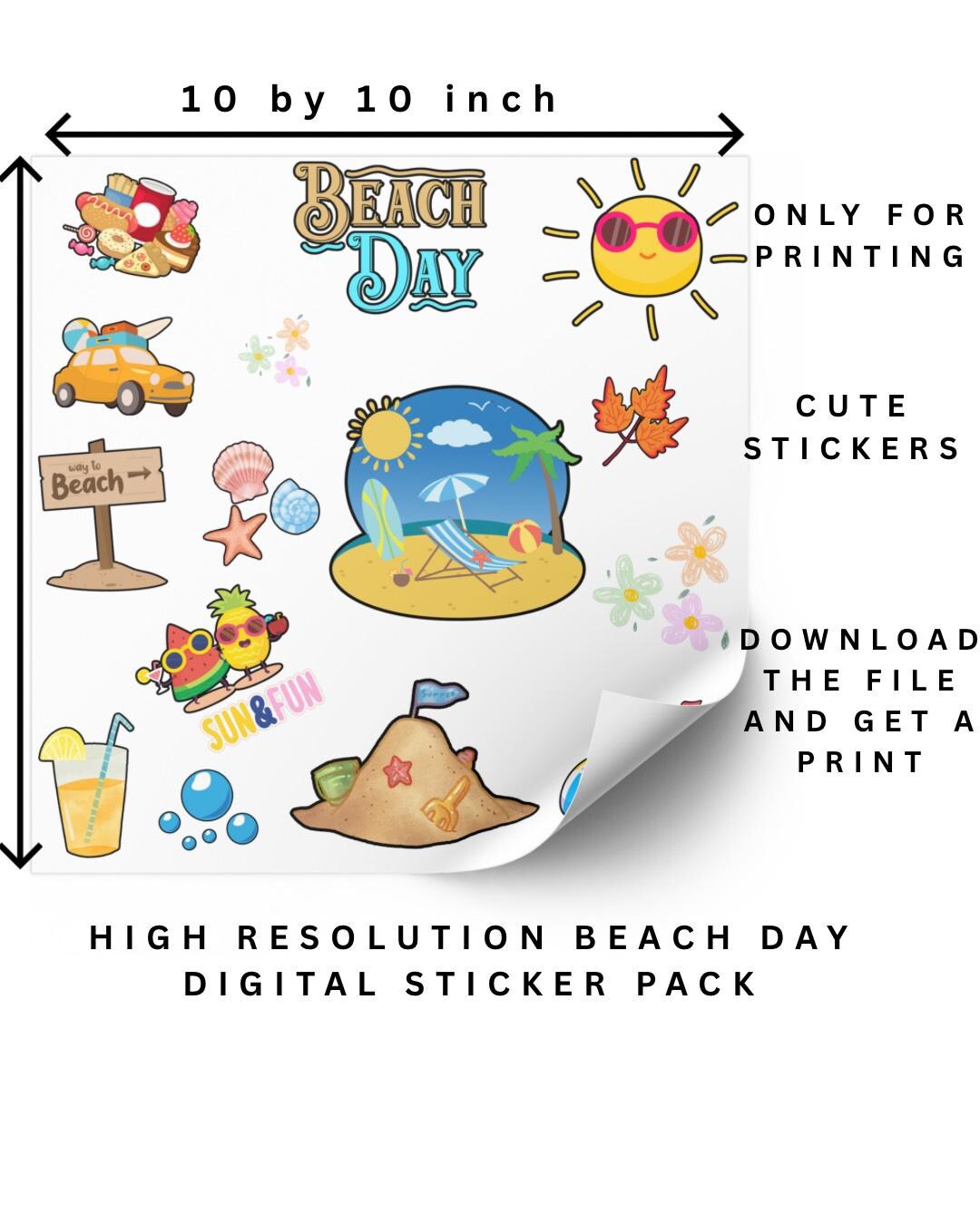 Beach Day Stickers – Summer PNG Printable Digital Sticker Set for ...