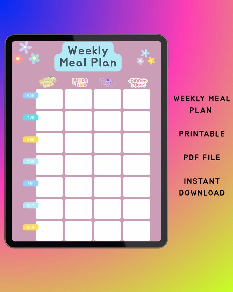 Cute Meal Planner Template Printable PDF – Weekly Food Planner ...