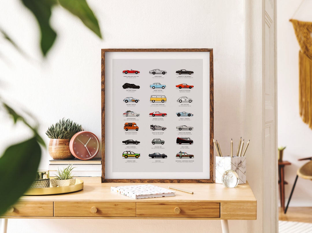 21 Famous Movie Cars, Wall Art Printable, Movie Car Poster, Nursery ...
