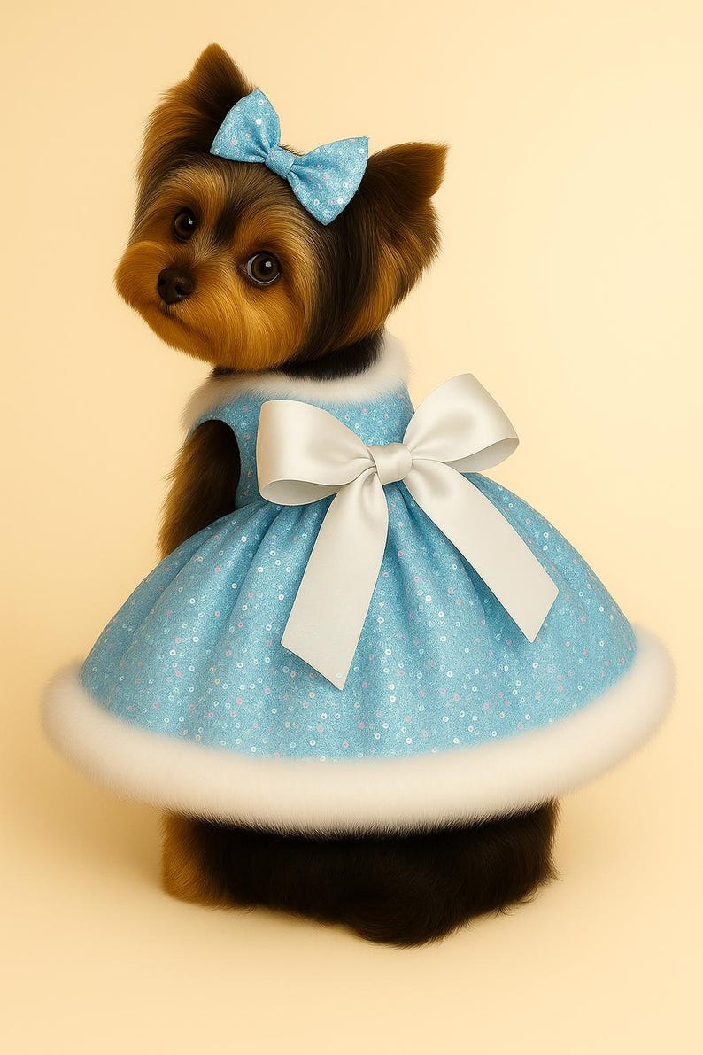 Easter Blue Sequin Dog Dress With Fur Trim & White Bow - Etsy