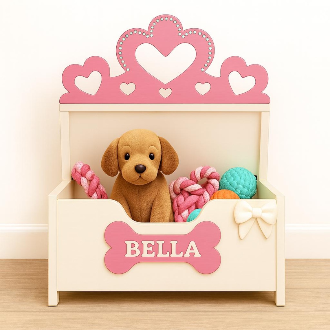 Personalized Wooden Dog Toy Box: Bone Decor, Custom Pet Storage - Etsy