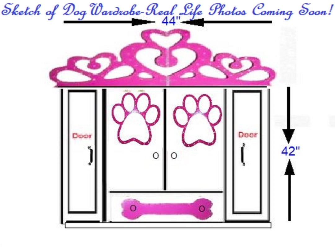 Handmade Doggy Wardrobe Closet With Paw Print Doors, Crown Trim, and ...