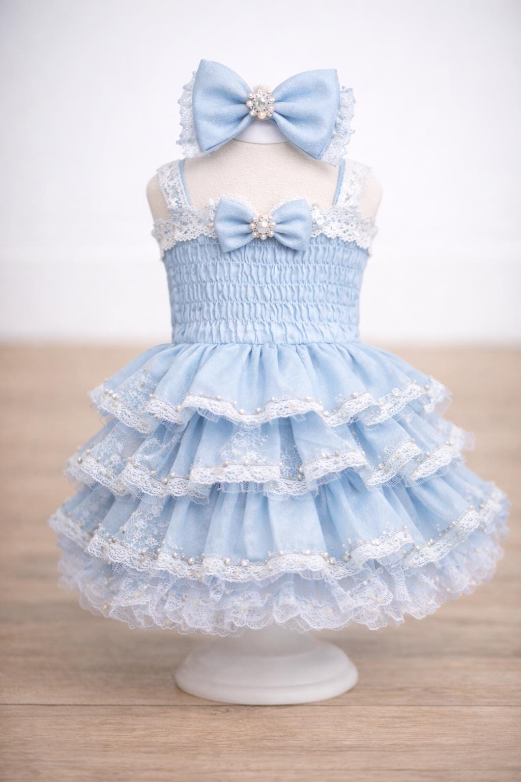 Luxury Blue Dog Dress With Bow | Small Puppy Lace Party Outfit - Etsy