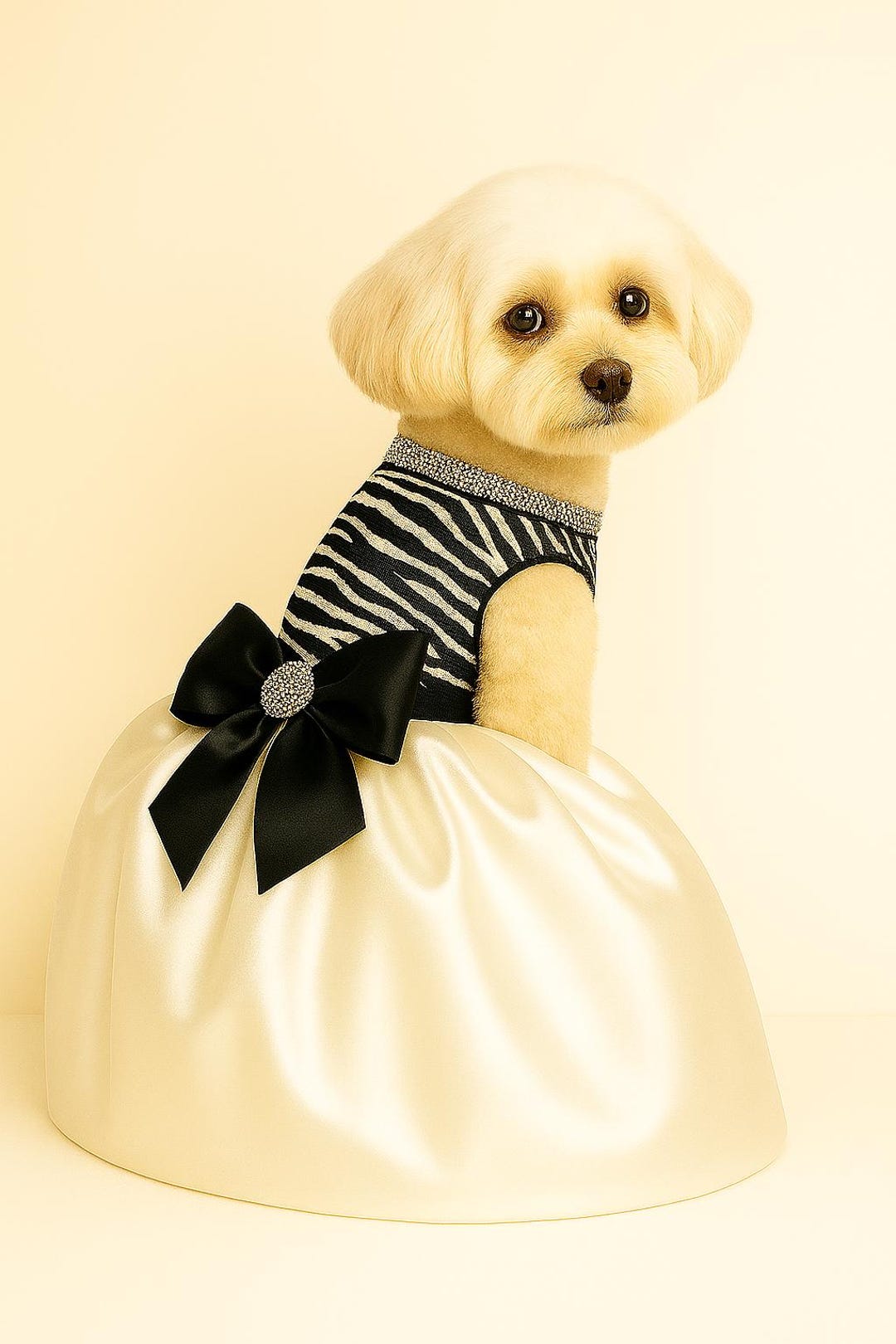 Luxury Zebra Satin Dog Dress With Black Bow – Glamorous Dog Outfit for ...