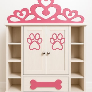 Handmade Doggy Wardrobe Closet With Paw Print Doors, Crown Trim, and ...