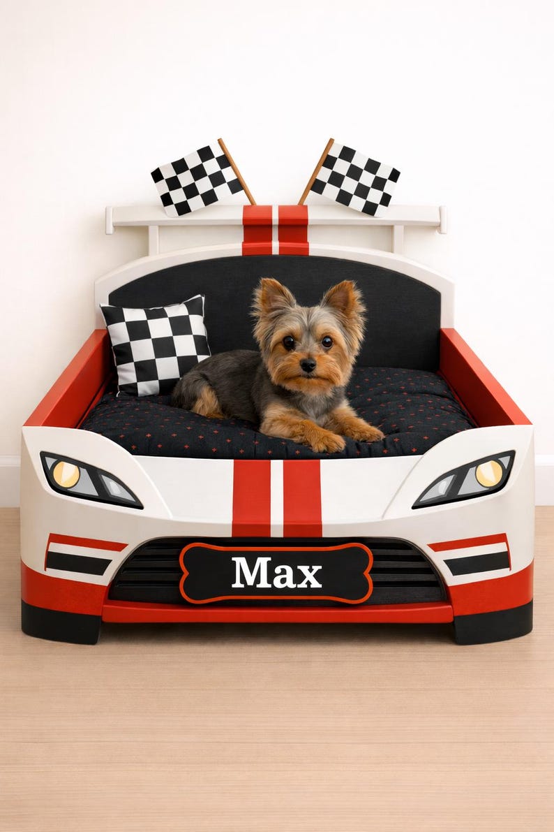 Race Car Dog Bed | Personalized Wooden Car Shaped for Dogs - Etsy