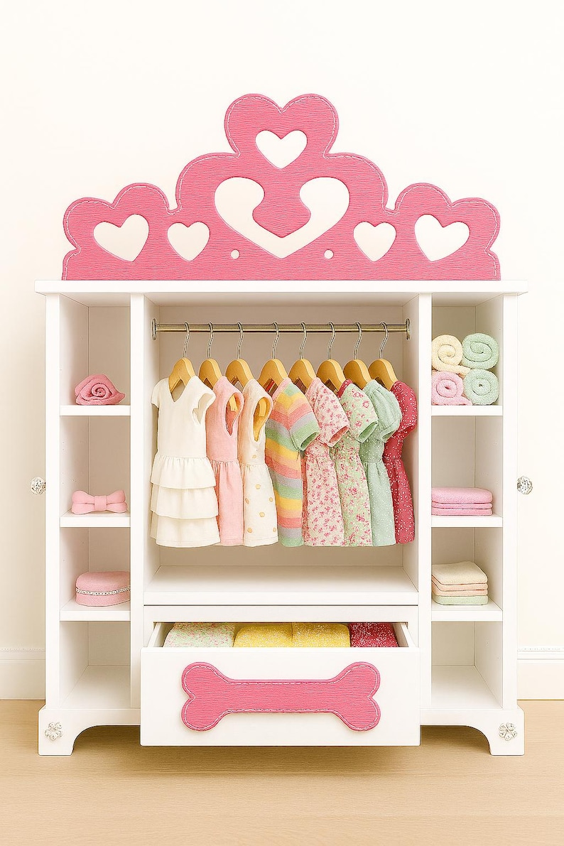 Handmade Dog Wardrobe Closet: Paw Print Doors, Crown Trim, Rhinestones ...