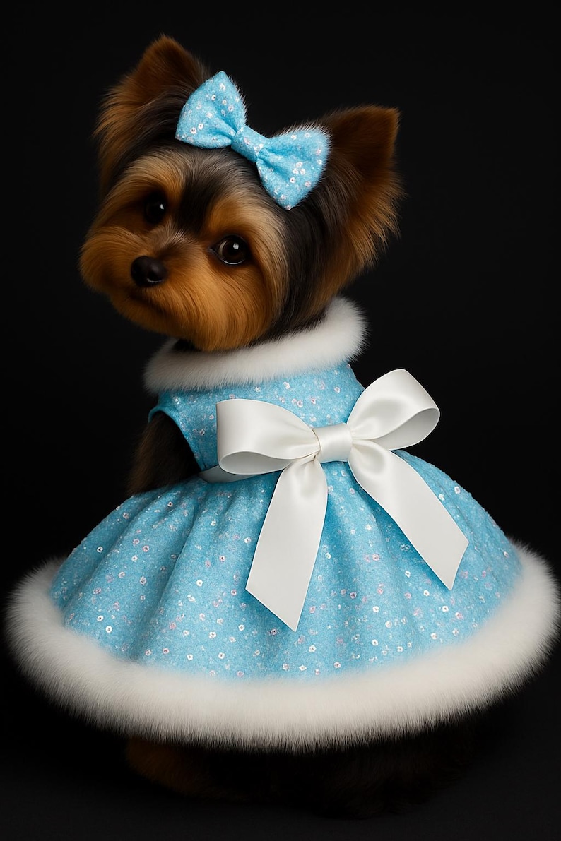 Easter Blue Sequin Dog Dress With Fur Trim & White Bow - Etsy
