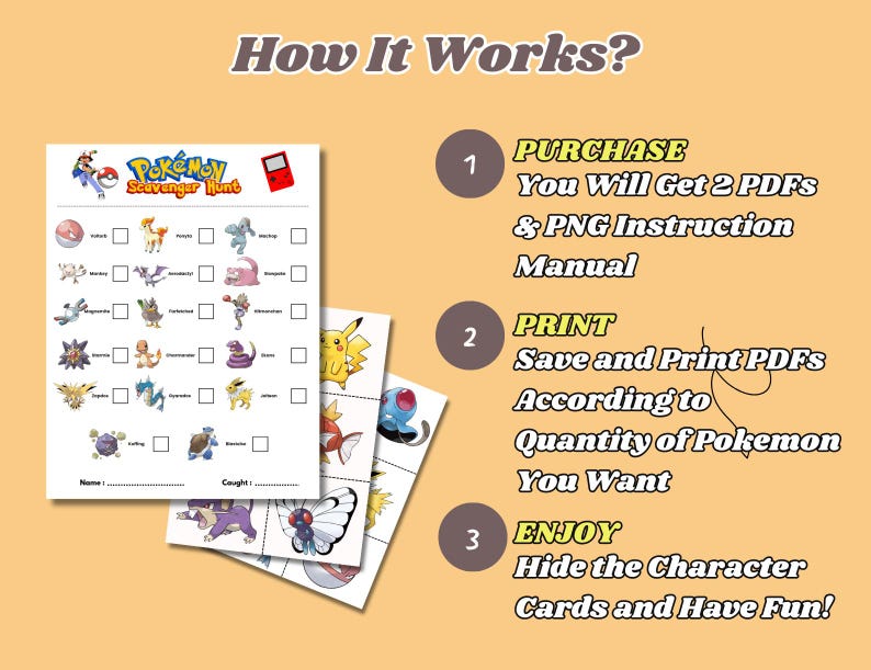 Pokemon Scavenger Hunt Activity Pack, Printable Party Game for Kids ...