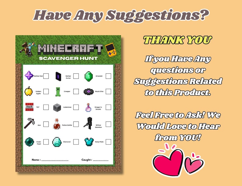 Minecraft Scavenger Hunt Activity Pack, Printable Party Game for Kids ...