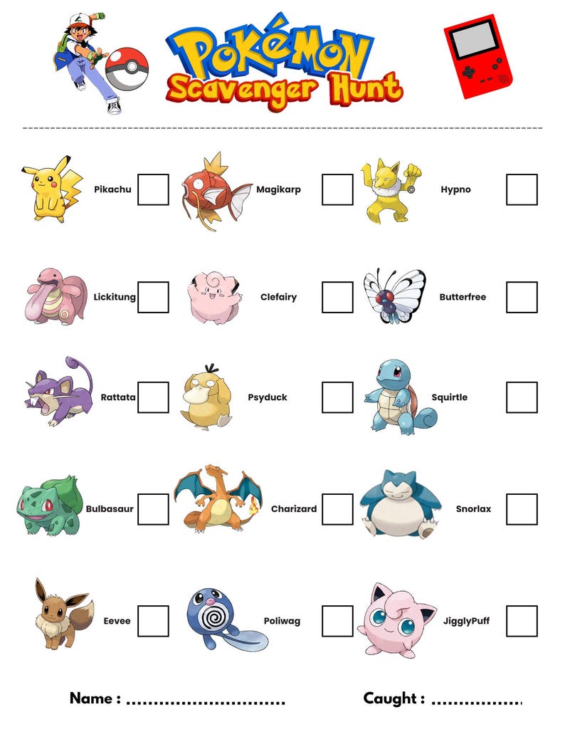 Pokemon Scavenger Hunt Activity Pack, Printable Party Game for Kids ...