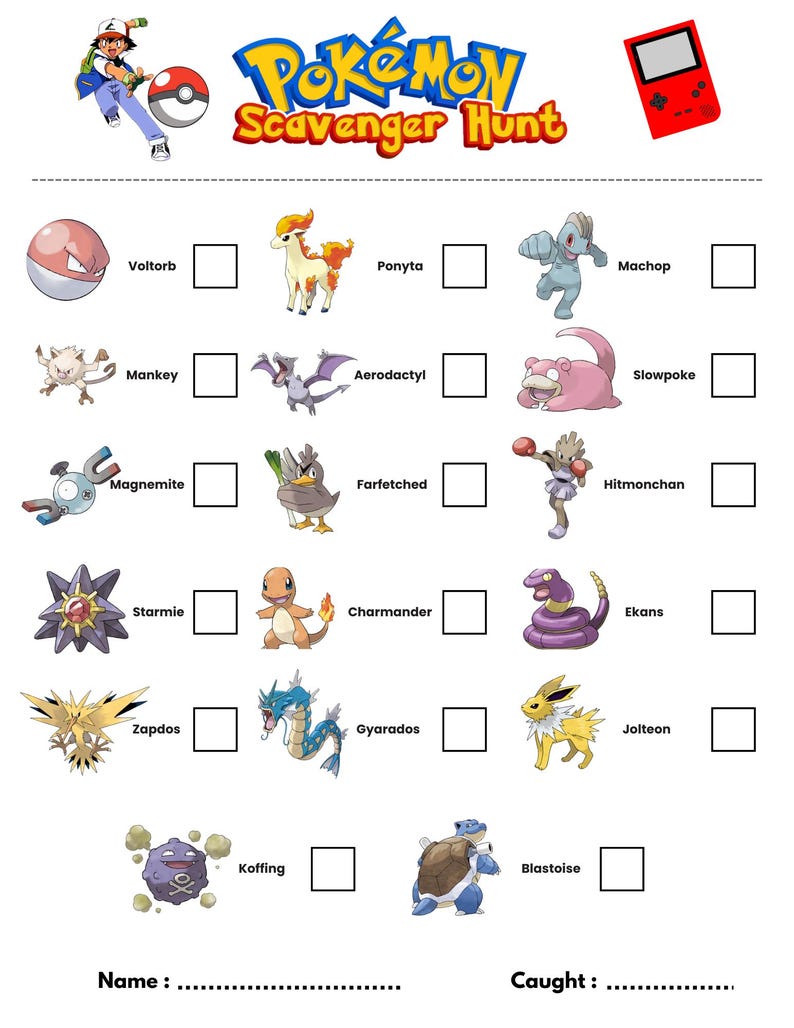 Pokemon Scavenger Hunt Activity Pack, Printable Party Game for Kids ...