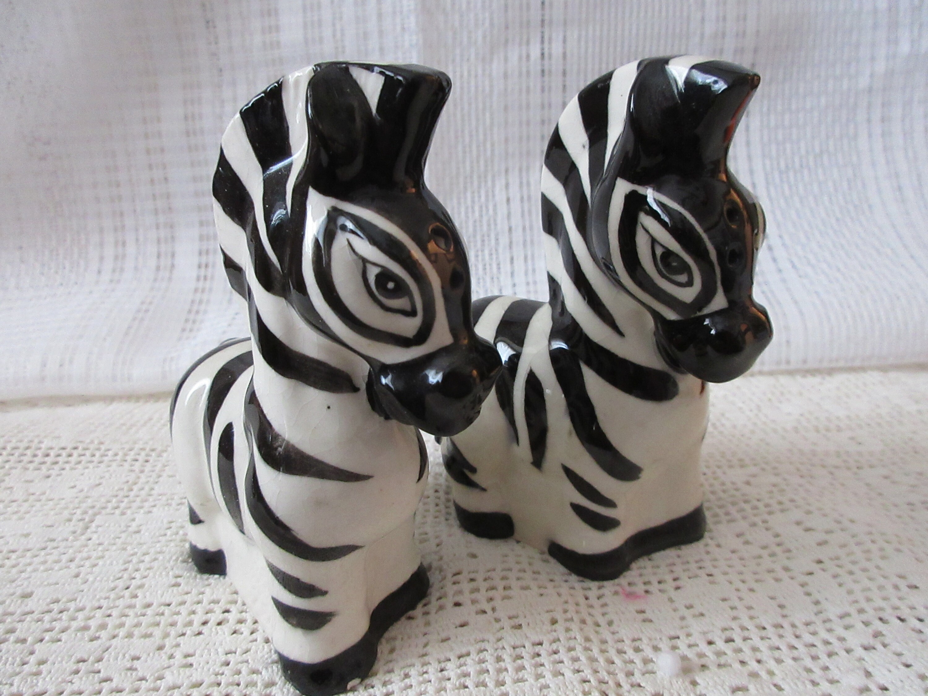 Zebra Salt and Pepper Shakers - vintage, collectible, Japan