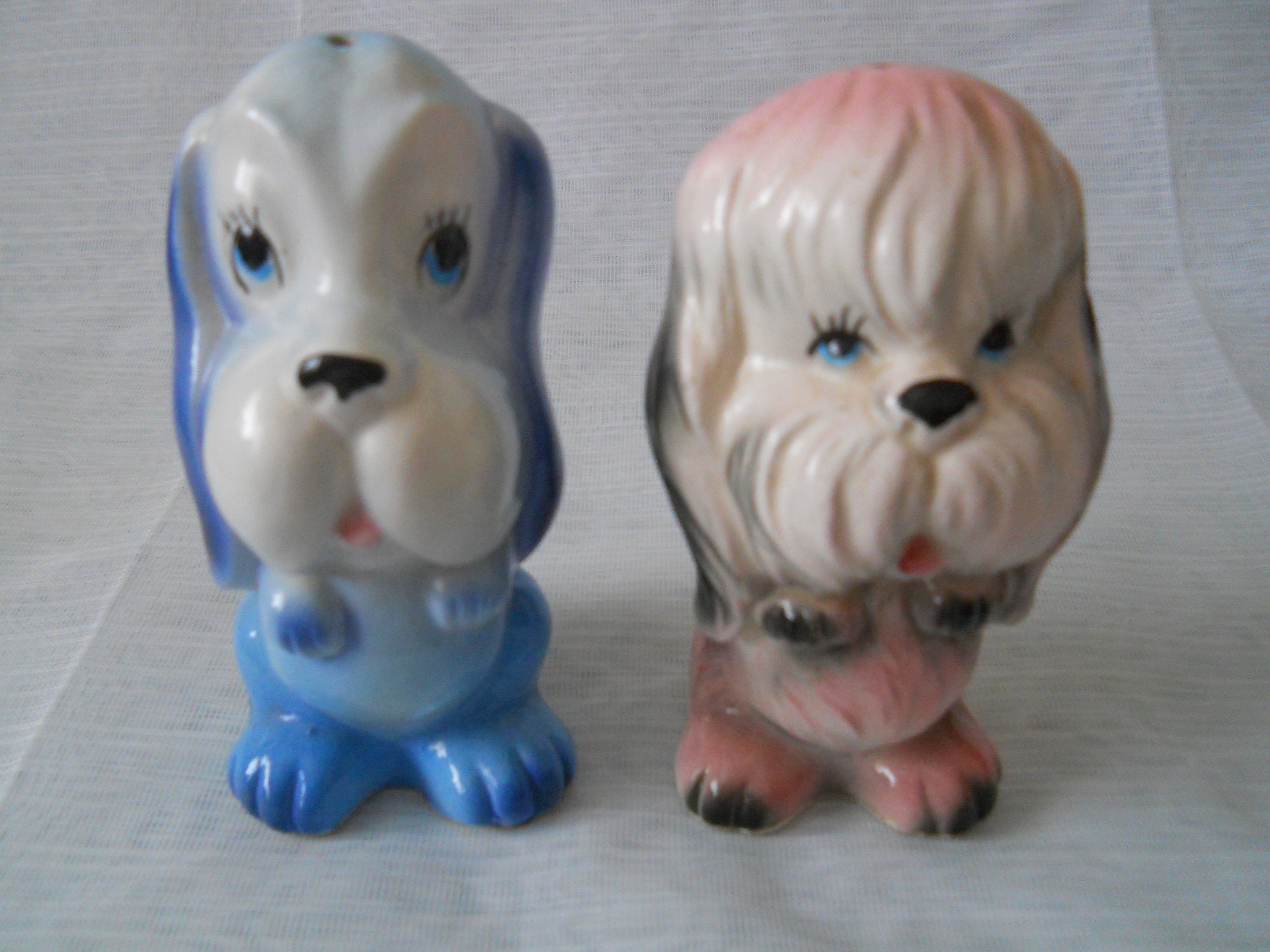 Pink and Blue Puppies - vintage, collectible, dogs, animals