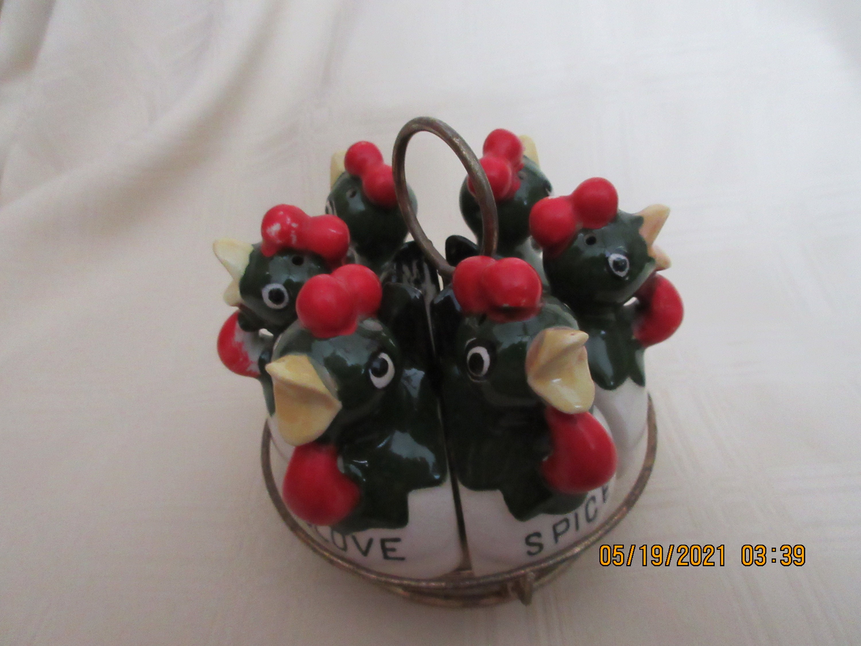 Chirping Hens Carousel Spice Shakers - vintage, collectible, RARE, Japan