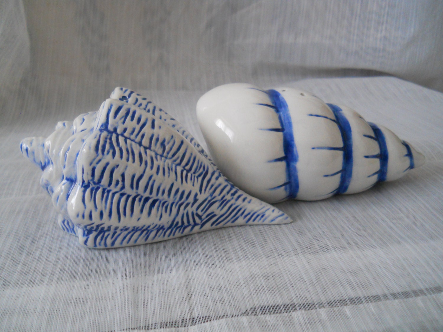 Blue and White Seashell Salt and Pepper Shakers - vintage, collectible ...
