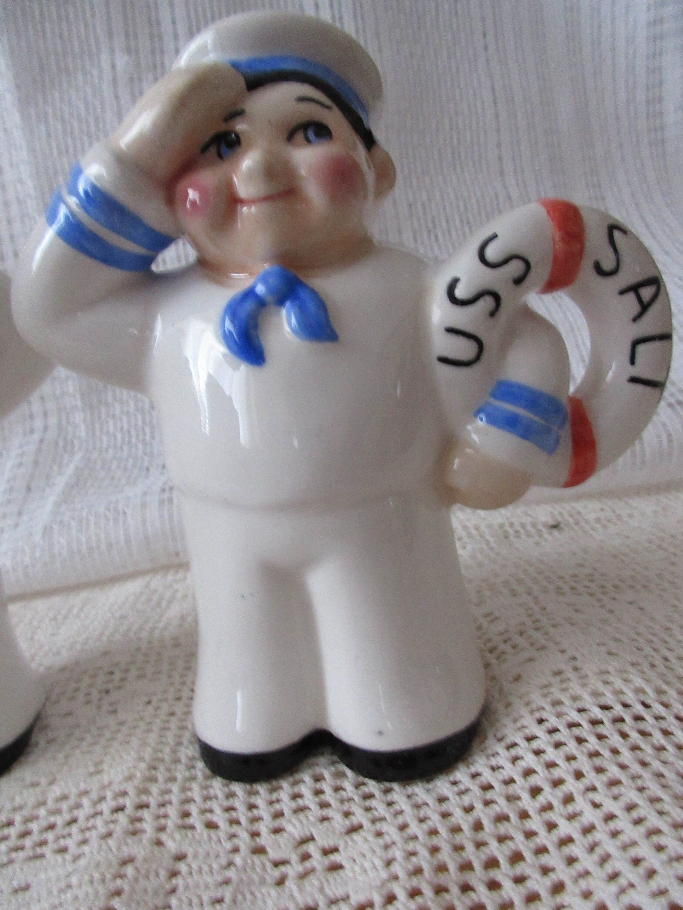 Saluting Sailors Salt and Pepper Shakers - vintage, collectible, Clay Art