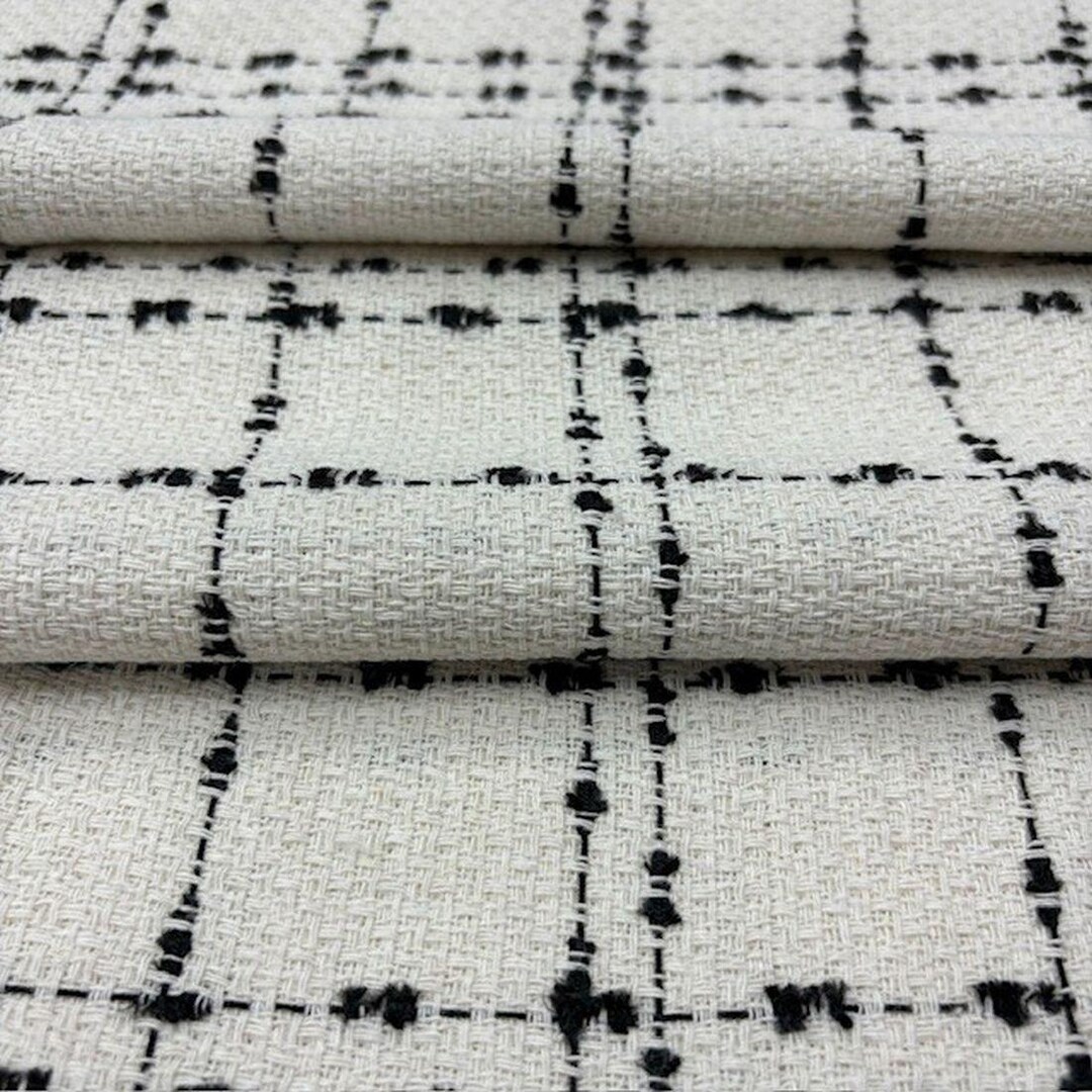Ivory Gridline Tweed – Textured Check Cotton Blend Fabric - Etsy