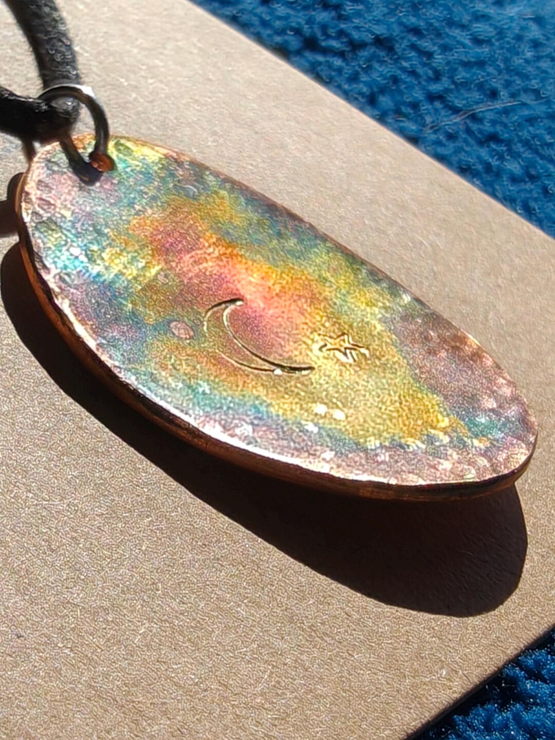 Celestial Large Rainbow Patina Pendant W/rope Chain - Etsy