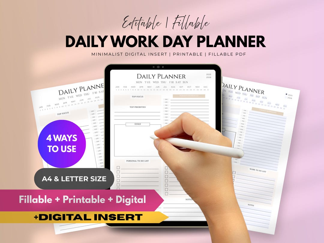 Daily Work Planner to Do List EDITABLE Work Day Organizer Daily Task ...
