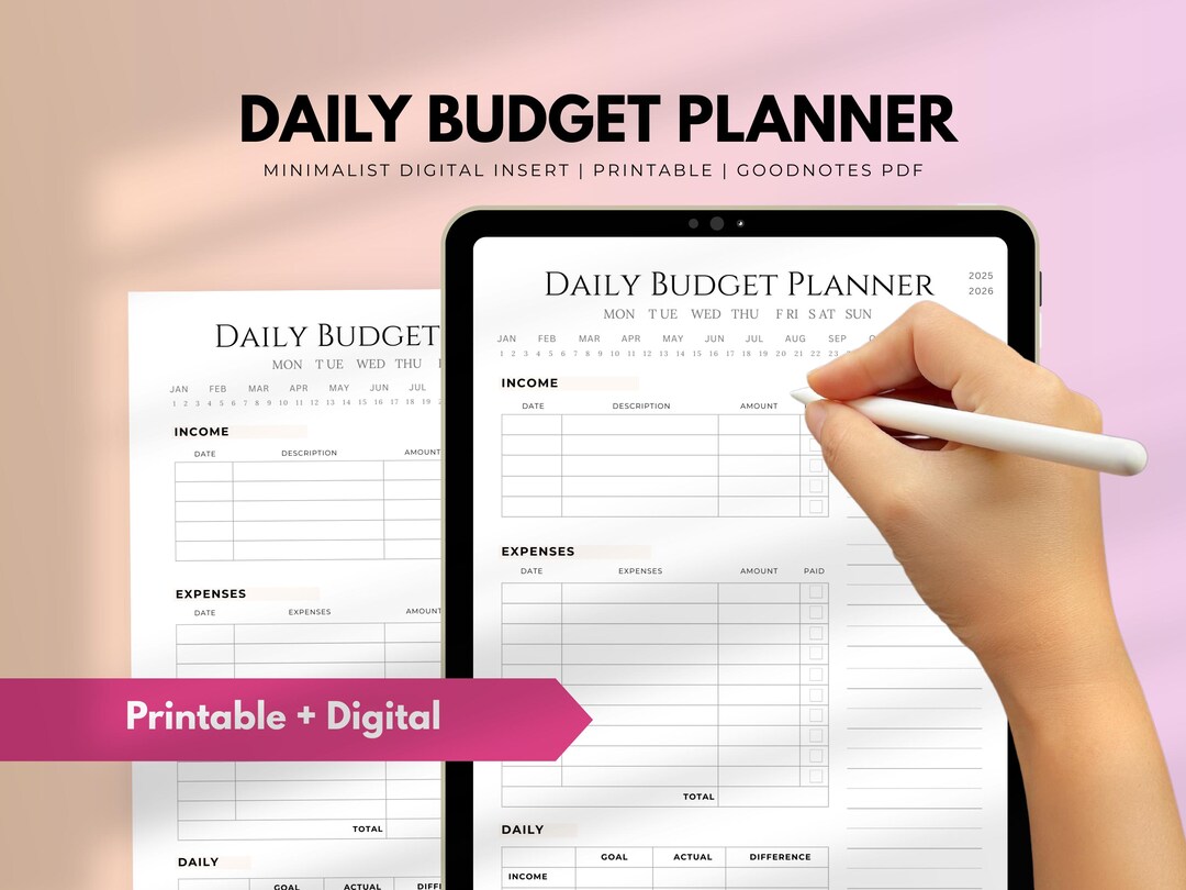 Digital Daily Budget Sheet & Printable PDF Budget Daily Planner ...
