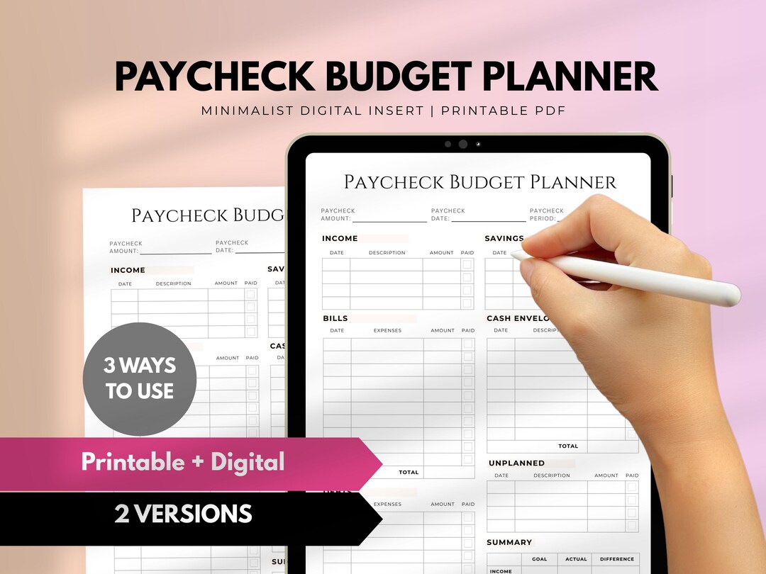Paycheck Budget Planner Spending Tracker Weekly PDF Printable Zero ...