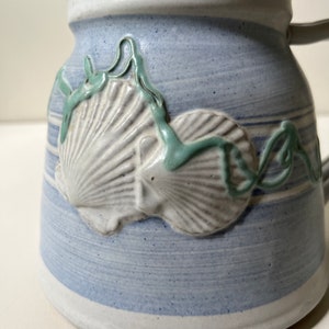 Vintage Handmade Pottery Pitcher With Seashells and Beach Aesthetic, 6 ...
