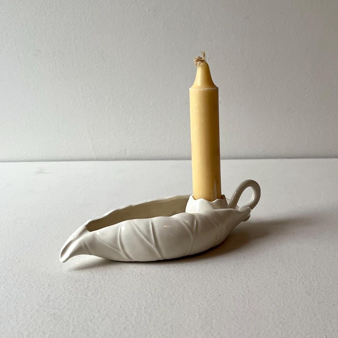 Vintage Ceramic Scalloped Fingerhook Taper Chamberstick, Botanical ...