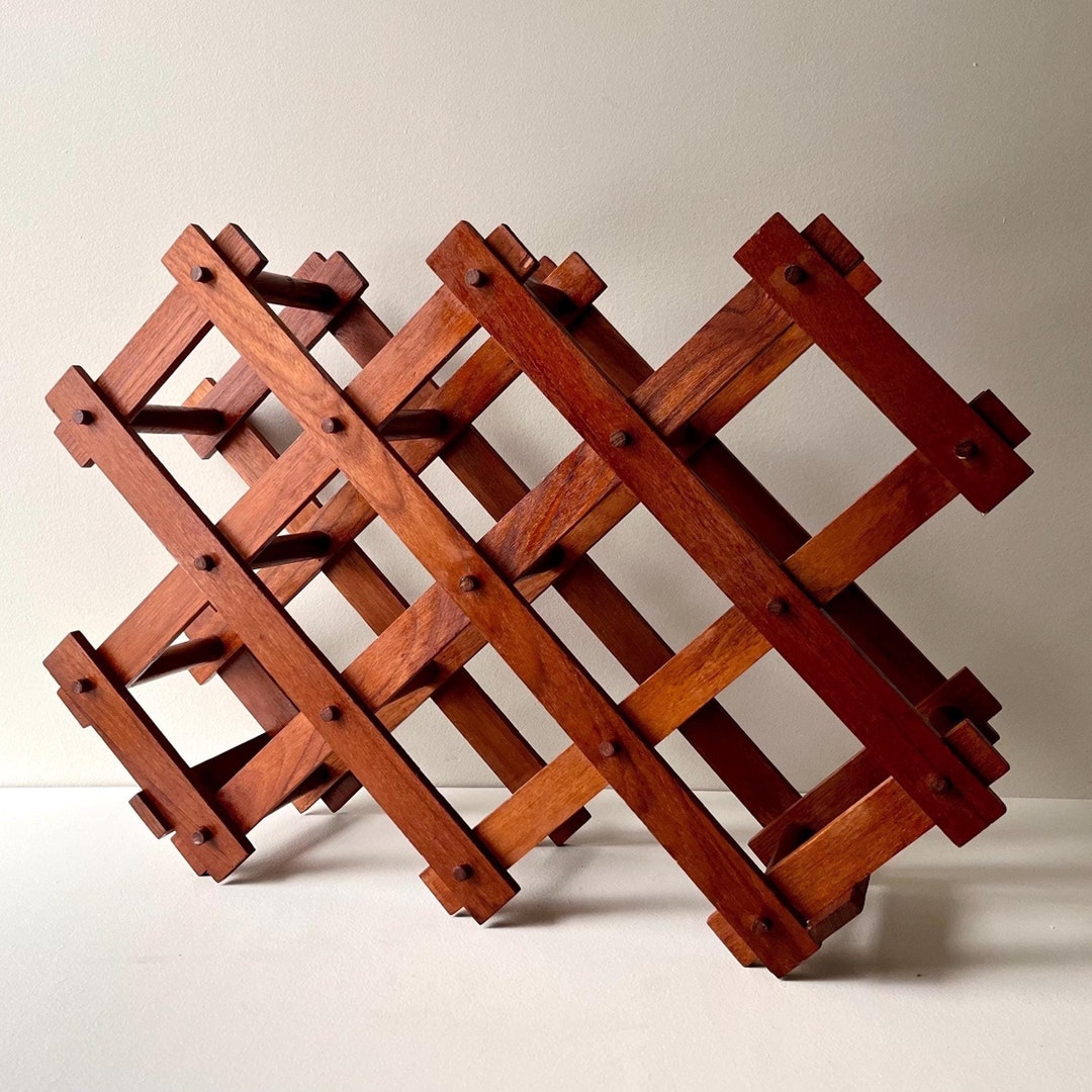 Vintage Goodwood Teak Wood Folding Wine Rack / 8 - 10 Bottle Rustic Mid ...