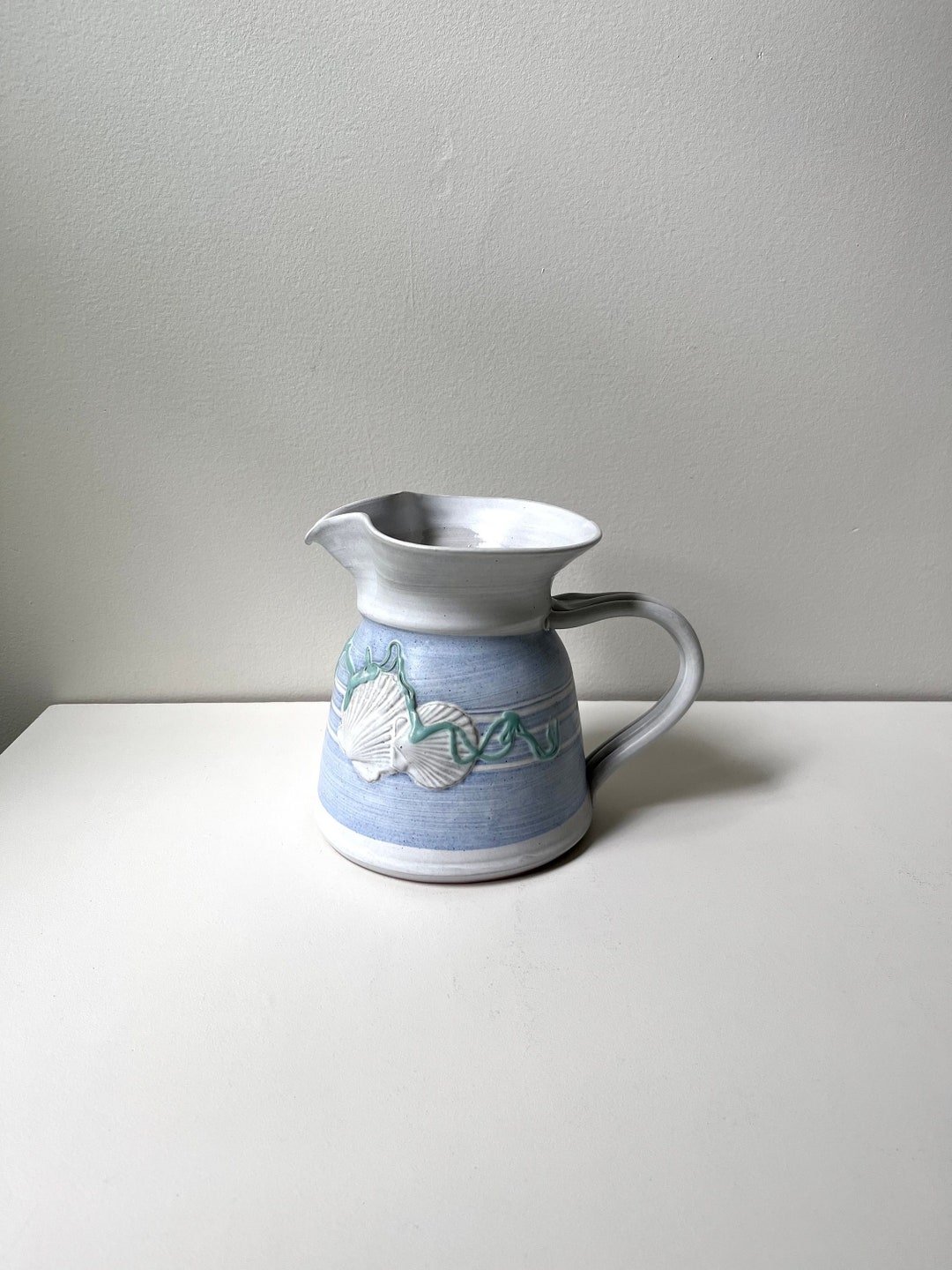 Vintage Handmade Pottery Pitcher With Seashells and Beach Aesthetic, 6 ...