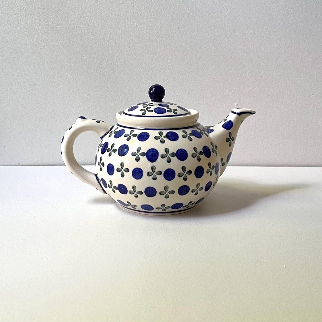 Polish Pottery Blue Dotted Teapot, Large 40 Oz Ceramika Artystyczna ...