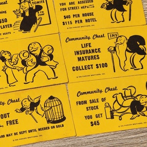 Monopoly Game Pieces Chance and Community Chest Cards 30 Cards Item ...