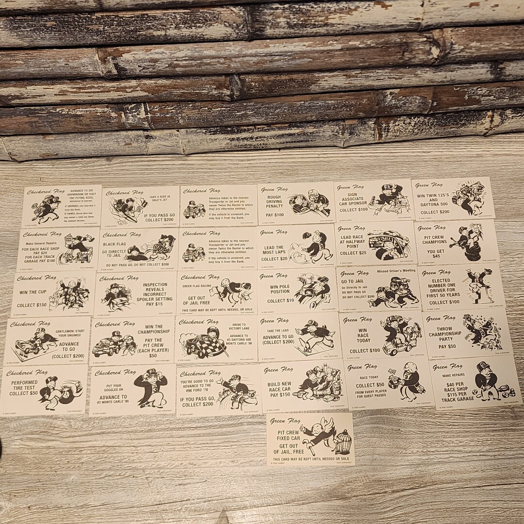 Monopoly Game Pieces - Green Flag and Checkered Flag Cards (chance ...