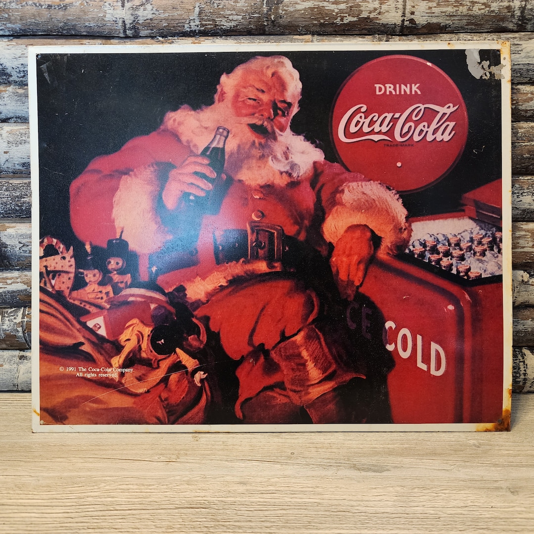 Coca-cola Sign Metal Sign Santa Item 5788 - Etsy