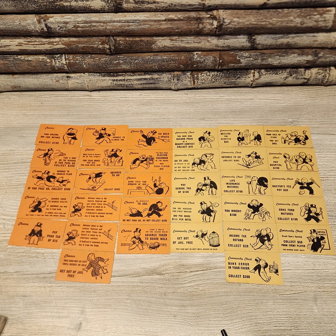 Monopoly Game Pieces Chance and Community Chest Cards Full Set of 32 ...
