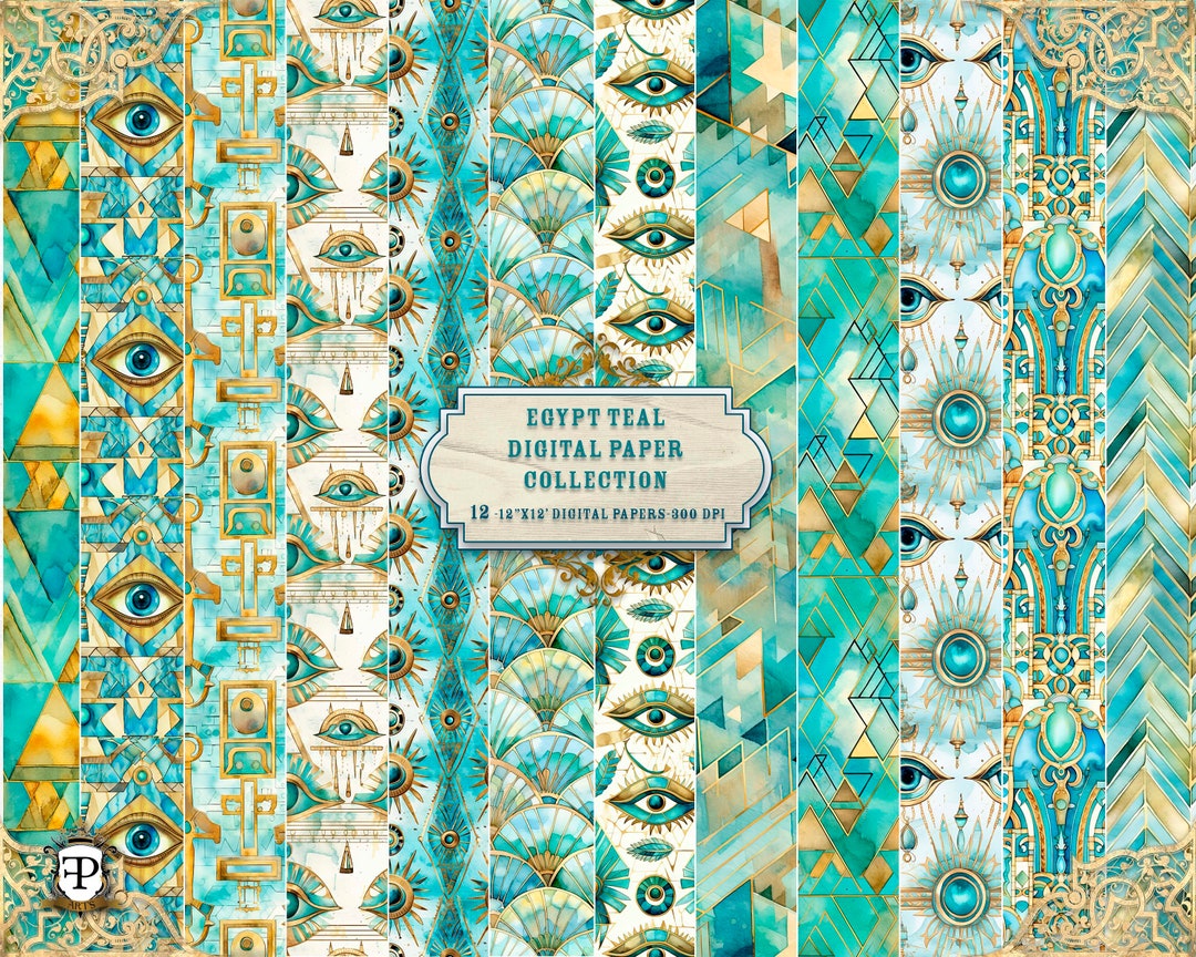 Egypt Teal Digital Paper Collection, Instant Download,digital Pages ...