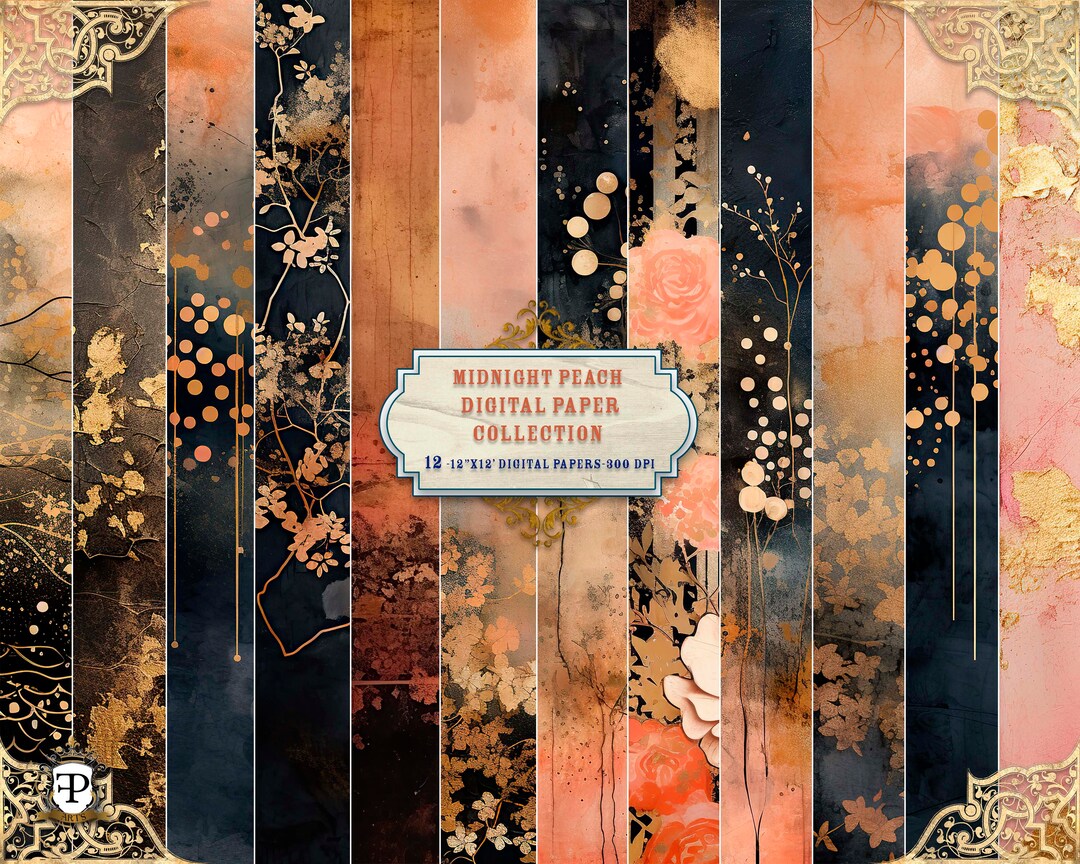 Midnight Peach Digital Paper Collection, Instant Download,digital Pages ...