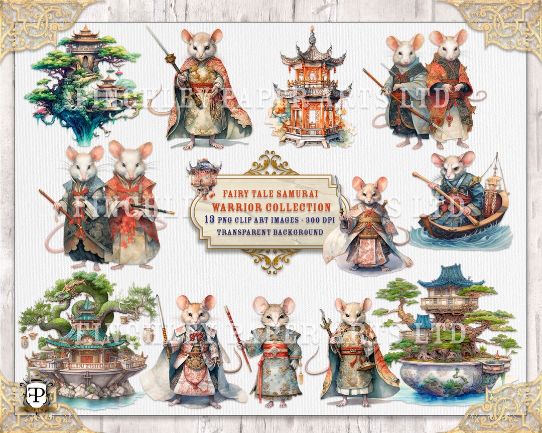 Fairytale Samurai Warrior Mice Watercolor Clipart, Fairytale Clipart ...