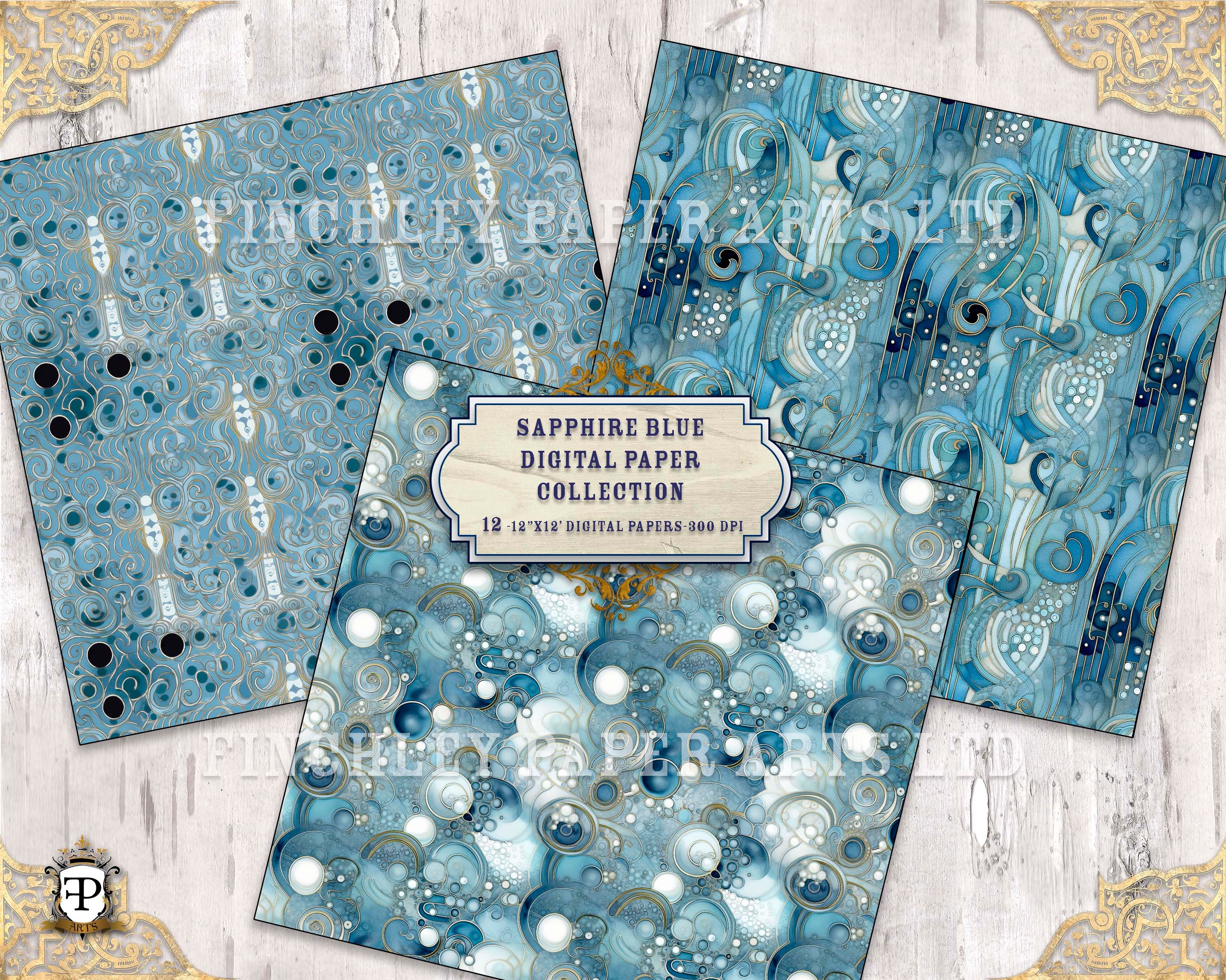 Sapphire Blue Digital Paper Collection, Instant Download,digital Pages ...