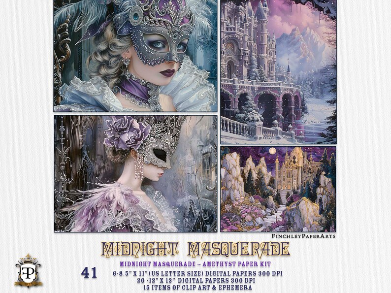 Midnight Masquerade Amethyst Paper Kit,instant Download,digital Journal ...
