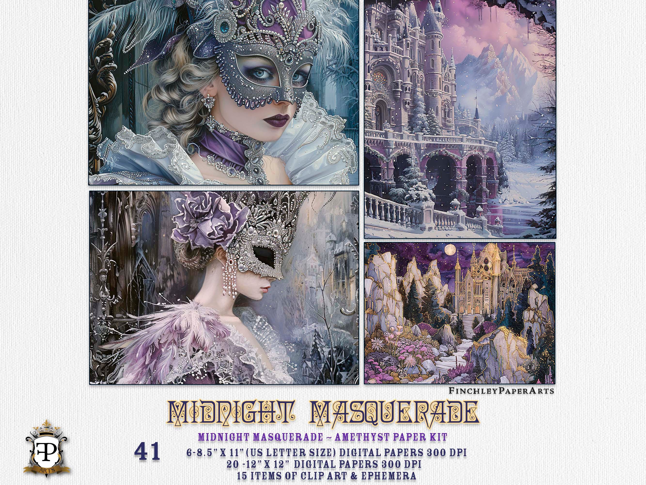 Midnight Masquerade Amethyst Paper Kit,instant Download,digital Journal ...