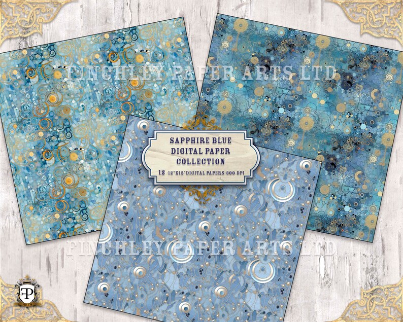 Sapphire Blue Digital Paper Collection, Instant Download,digital Pages ...
